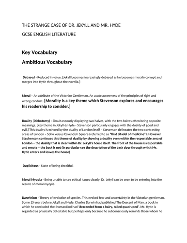 Revision Notes on "The Strange Case of Dr. Jekyll and Mr. Hyde" GCSE ...