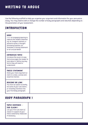 Writing to argue/persuade planning sheet | Teaching Resources