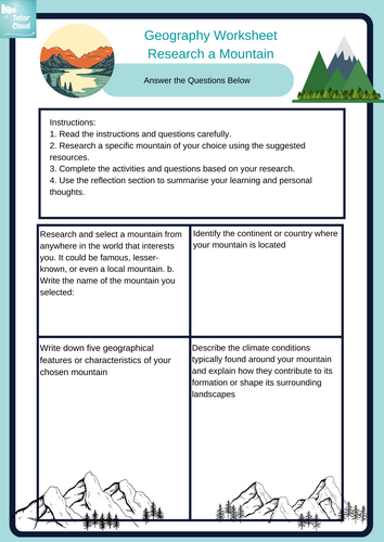 Geography Worksheet - Research a Mountain | Teaching Resources