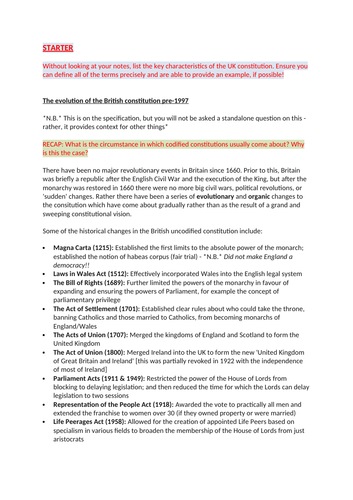 The principles and sources of the UK constitution | Teaching Resources