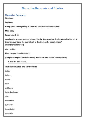 Narrative, Recount and Diary | Teaching Resources