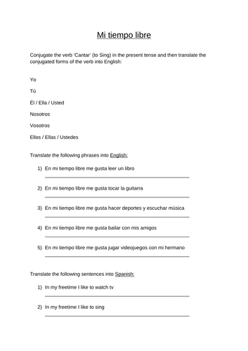 Mi tiempo libre worksheet | Teaching Resources