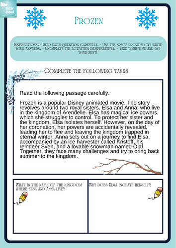 Reading Comprehension Worksheet - Frozen | Teaching Resources