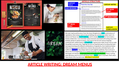 Writing a persuasive ARTICLE - DREAM MENU | Teaching Resources