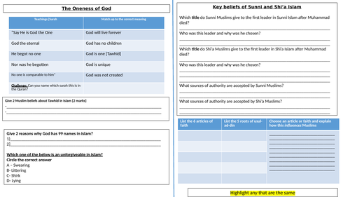 AQA RELIGIOUS STUDIES A: ISLAM BELIEFS AND TEACHINGS REVISION ACTVITIES ...