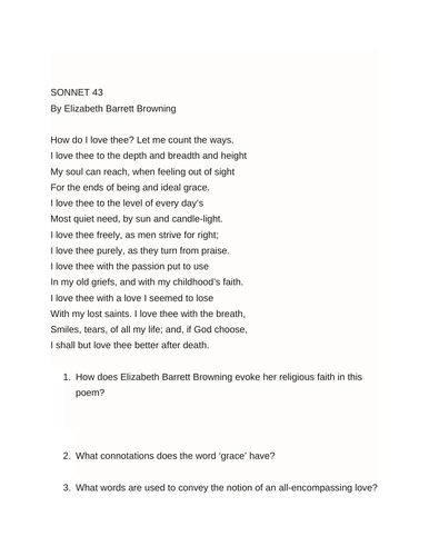 GCSE ENGLISH LITERATURE REVISION SONNET 43 Elizabeth Barrett Browning ...