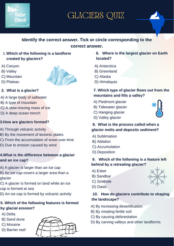 Landforms - Glaciers Quiz/Assessment | Teaching Resources