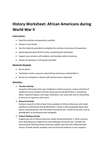 History Worksheet: African Americans during World War II | Teaching ...
