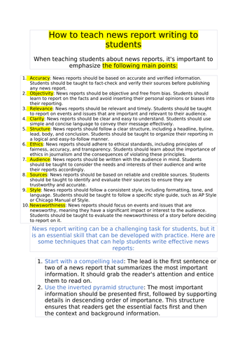 Writing News Report | Teaching Resources