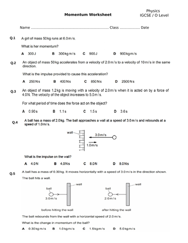 Momentum Worksheet with Answers -Physics IGCSE & O level | Teaching ... Momentum Worksheet with Answers -Physics IGCSE & O level | Teaching ...