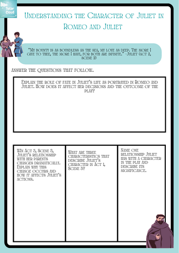 Understanding the Character of Juliet Worksheet Romeo and Juliet ...