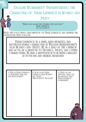 Friar Laurence - Worksheet - Romeo and Juliet | Teaching Resources