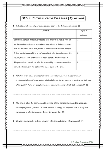 Gcse Biology Communicable Diseases Practice Questions Teaching