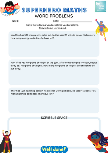 Subtraction Word Problems – Superhero Themed | Teaching Resources
