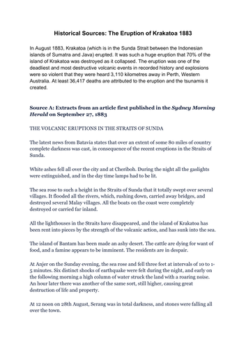 Krakatoa 1883 Historical Sources extracts | Teaching Resources