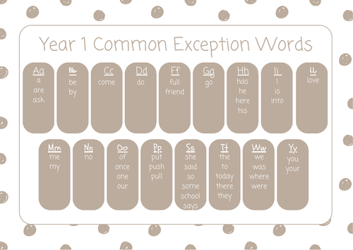 Year 1 Common Exception word mat | Teaching Resources