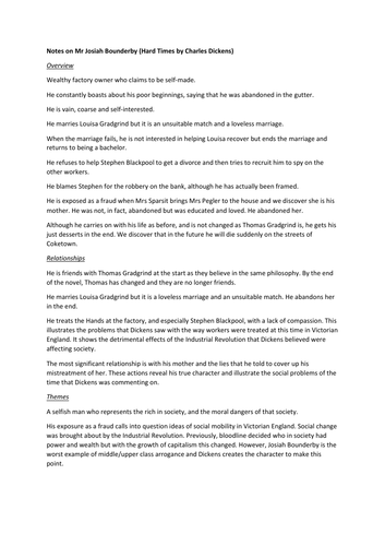 Notes on Mr Josiah Bounderby (Hard Times by Charles Dickens) | Teaching ...