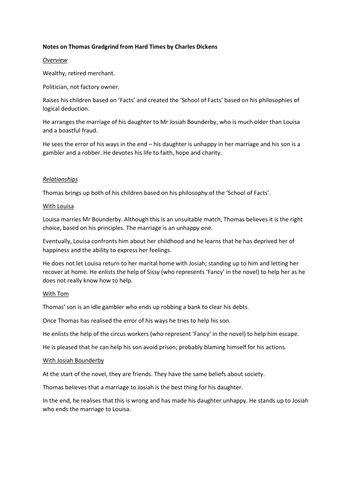 Notes on Thomas Gradgrind from Hard Times by Charles Dickens | Teaching ...