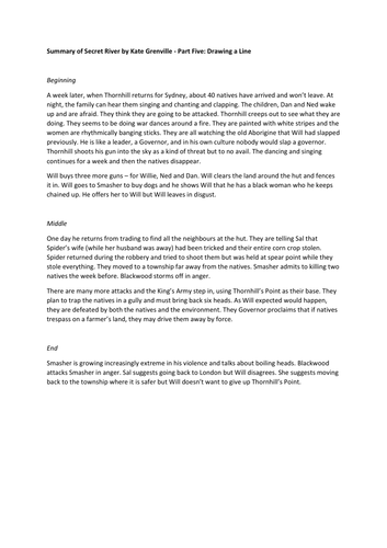 Summary of Secret River by Kate Grenville - Part Five Drawing a Line ...