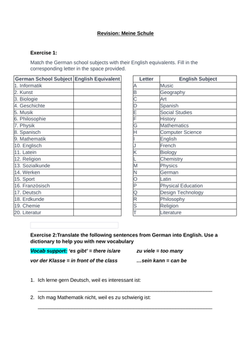 Meine Schule - revision/cover lesson | Teaching Resources