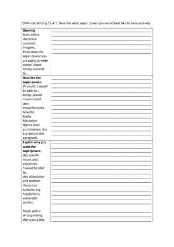 Ten Minute Writing Task - differentiated - SUPERPOWER | Teaching Resources