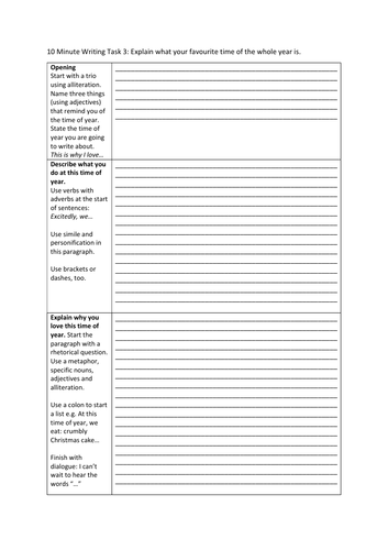 Ten Minute Writing Task - differentiated - TIME OF YEAR | Teaching ...