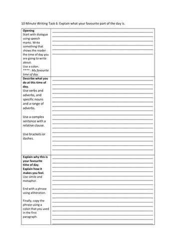 Ten Minute Writing Task - differentiated - PART OF DAY | Teaching Resources