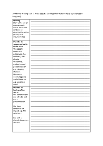 Ten Minute Writing Task - differentiated - STORM | Teaching Resources