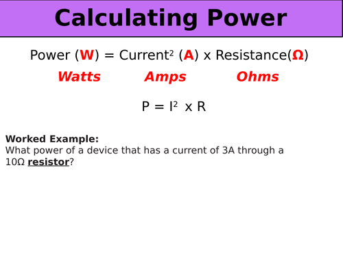 Power, current and resistance calculations | Teaching Resources Power, current and resistance calculations | Teaching Resources