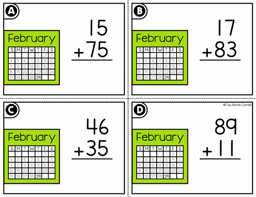 Leap Year Day 2024 2 Digit Addition with Regrouping Task Cards ...