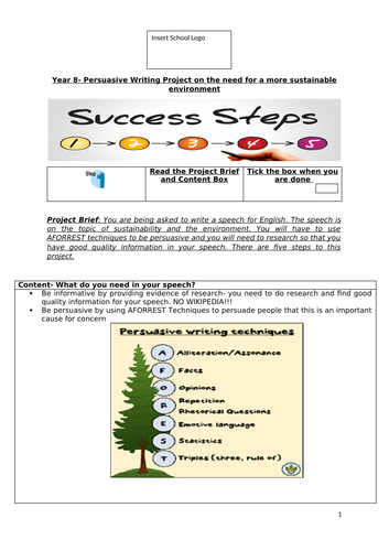 Year 8 English Sustainability Project (Persuasive Speech Writing ...