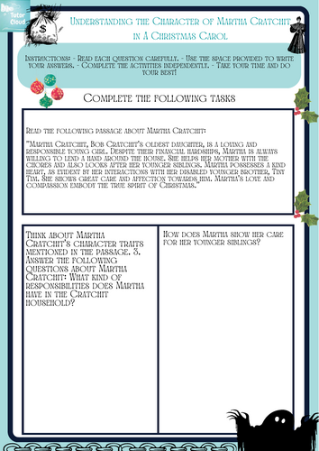 Martha Cratchit Worksheet Charles Dickens A Christmas Carol | Teaching ...