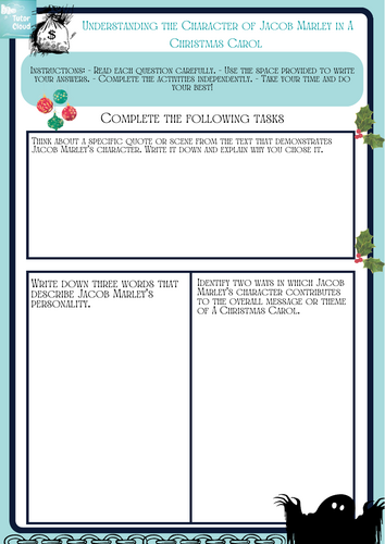 Jacob Marley Worksheet Charles Dickens' A Christmas Carol | Teaching ...