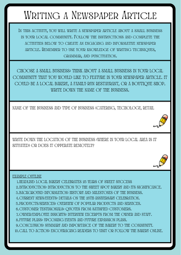 Newspaper Article– Writing Task | Teaching Resources