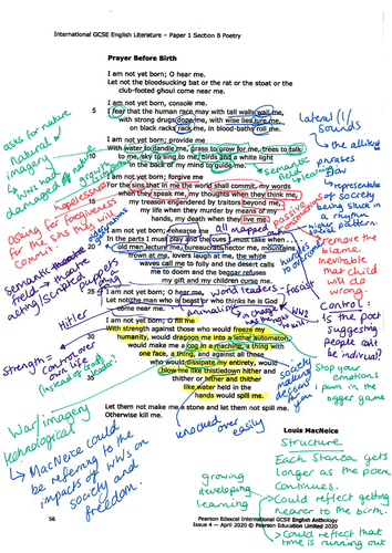 Prayer Before Birth Annotations by Louis MacNeice Poetry GCSE ...