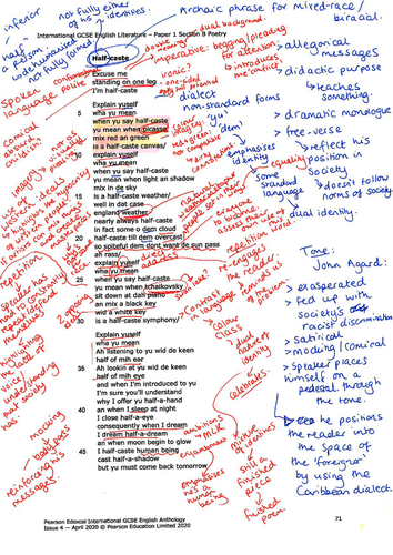 Half Caste by John Agard Annotations | Teaching Resources