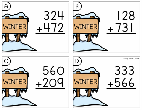 3 Digit Addition without Regrouping Task Cards Winter | Teaching Resources