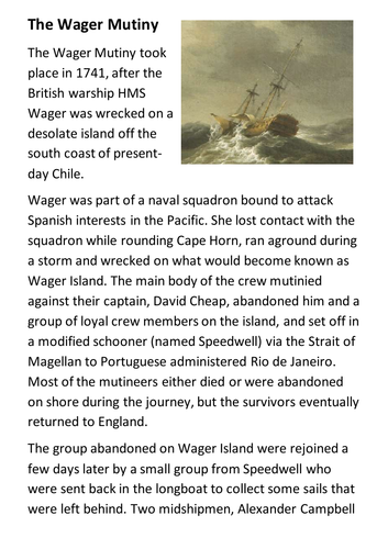 The Wager Mutiny Handout | Teaching Resources