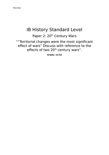 IB DP History Paper 2 Sample / 20th Century Wars / World War 1 ...