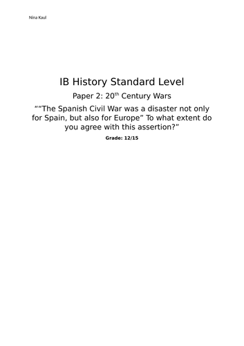 IB DP History Paper 2 Sample / 20th Century Wars / Spanish Civil War ...