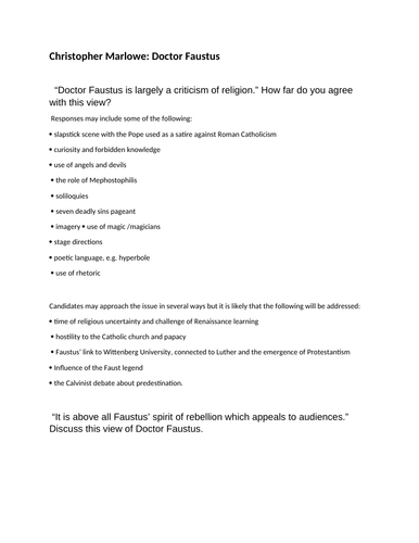 Christopher Marlowe: Doctor Faustus : essay questions ; some indicative ...