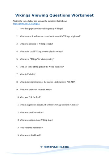 Overview of the Vikings Video Viewing Questions Worksheet | Teaching ...