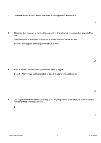 Learning Objective 4 CTEC Sport Unit 4 Working Safely in Sport exercise ...