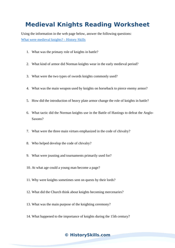 Medieval Knights Reading Worksheet | Teaching Resources