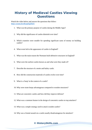 History of Medieval Castles Video Viewing Questions | Teaching Resources
