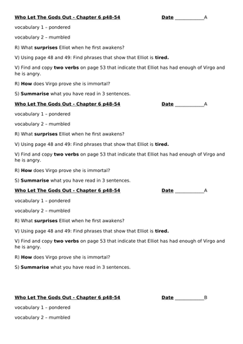 Chapter 6 Part 1 Who Let The Gods Out Guided Reading Teaching Resources
