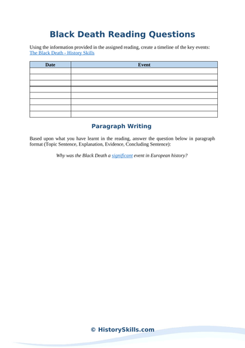 Black Death Reading Comprehension Worksheet | Teaching Resources