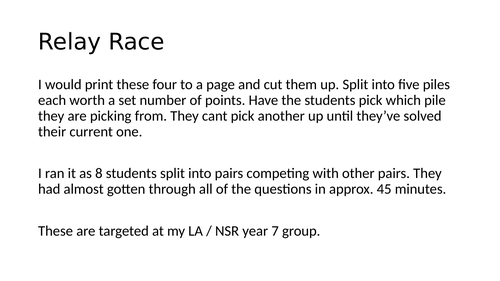 Multiplication Relay Race (LA) | Teaching Resources