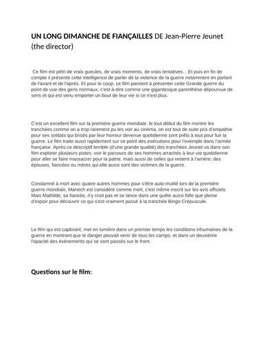 UN LONG DIMANCHE DE FIANÇAILLES : A level French exam questions ...