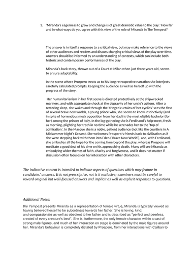 A LEVEL ENGLISH LITERATURE- Miranda "The Tempest" | Teaching Resources